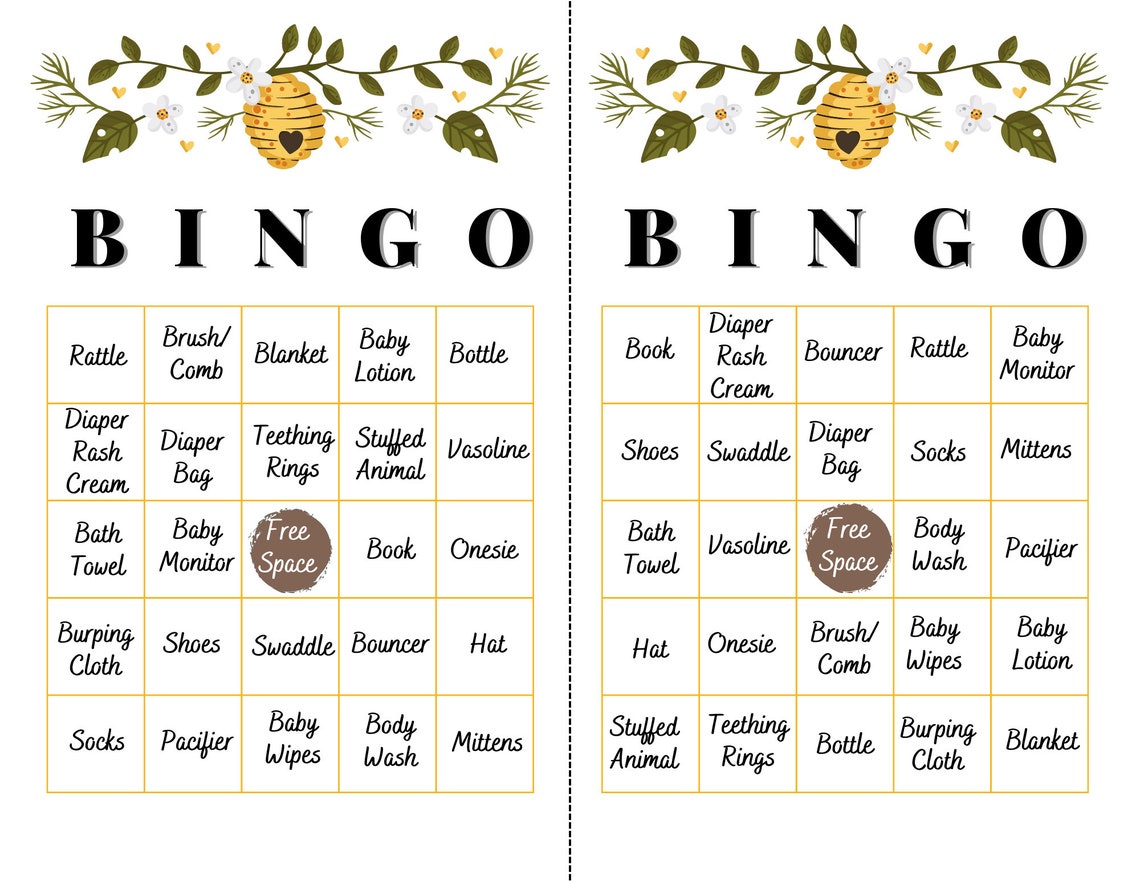 Bay-bee Shower Bee Bingo Game 24ct Bee Themed Baby Shower Bingo Boards ...