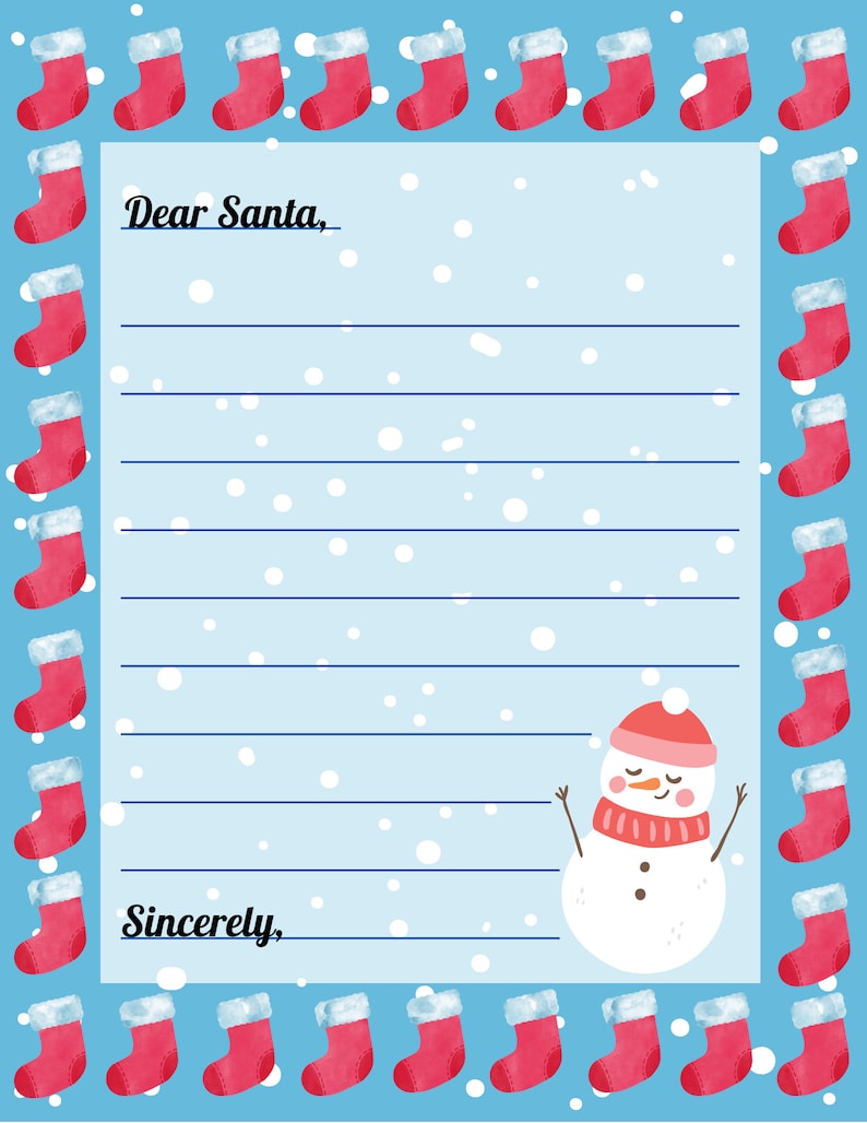 Printable Snowman and Stockings Letter to or From Santa Design With or ...