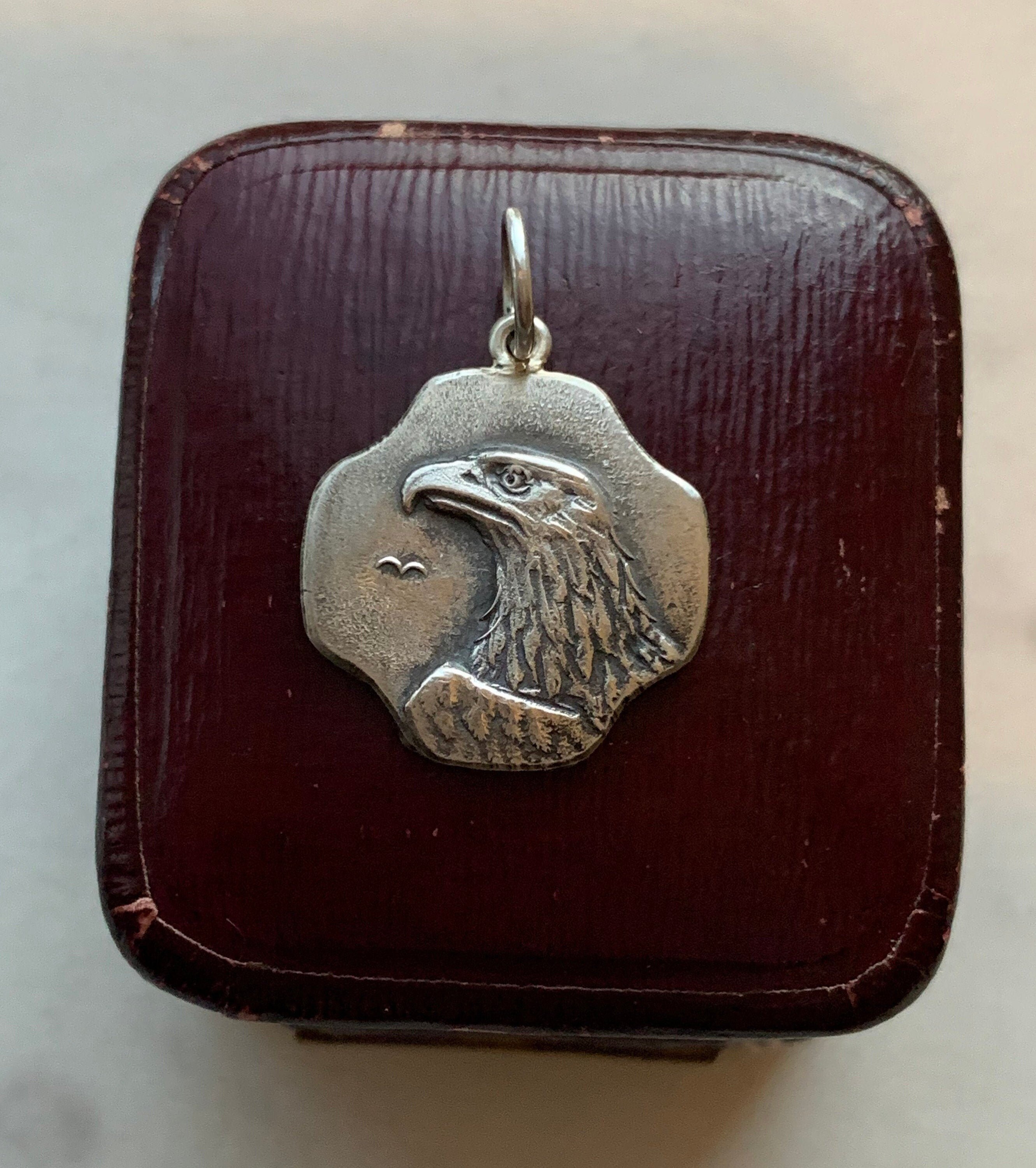Antique Silver Eagle Bird Medal Converted Pendant Sterling Charm ...