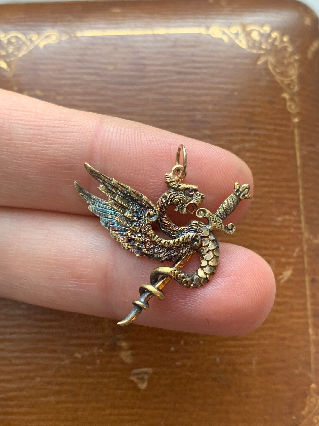 Antique 10K 14K 585 Yellow Gold Griffin Dragon Converted Pin Charm ...