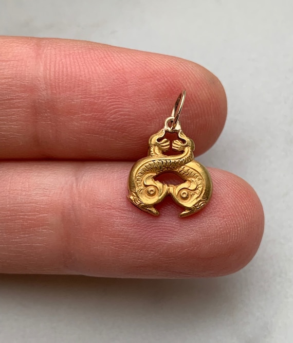 Antique 10K 14K 585 Yellow Gold Fish Entwined Sea Cre… - Gem