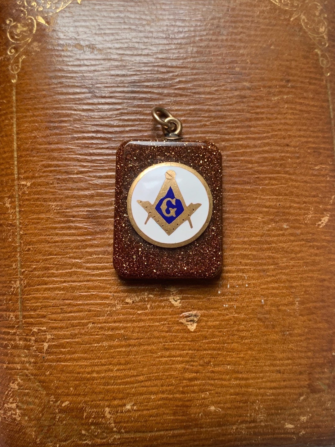 Vintage Gold Filled Masonic Enamel Goldstone Pendant - Etsy