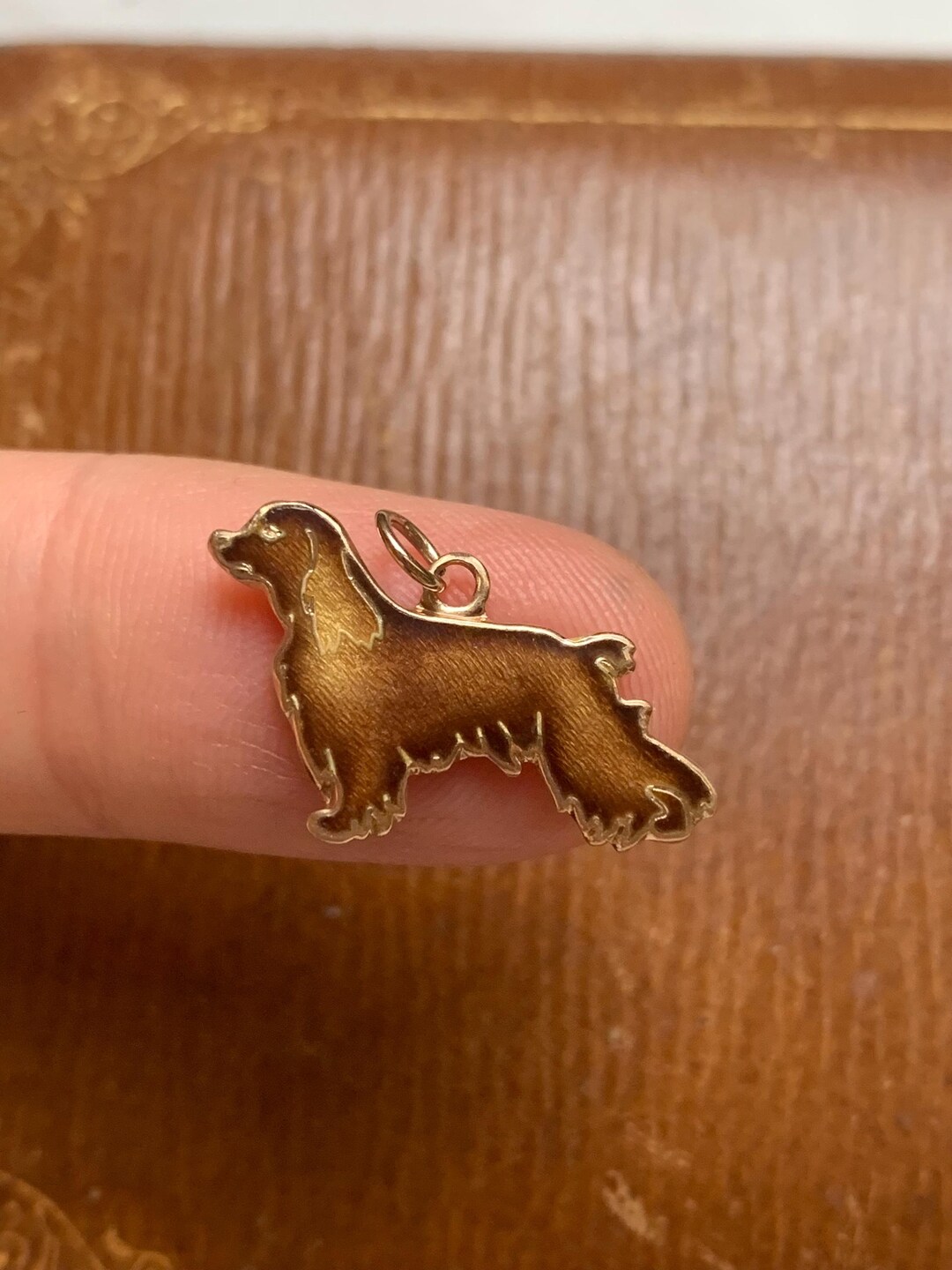 Vintage 14K 585 Yellow Gold Enamel Springer Cocker Spaniel Dog Pendant ...