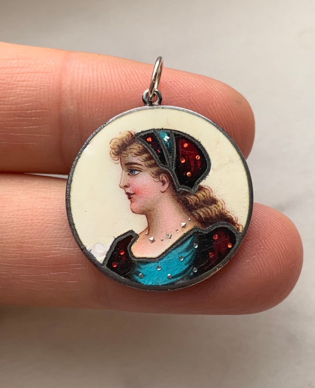 Antique Sterling Silver Enamel Portrait Woman Lady Woman Conversion Pin ...