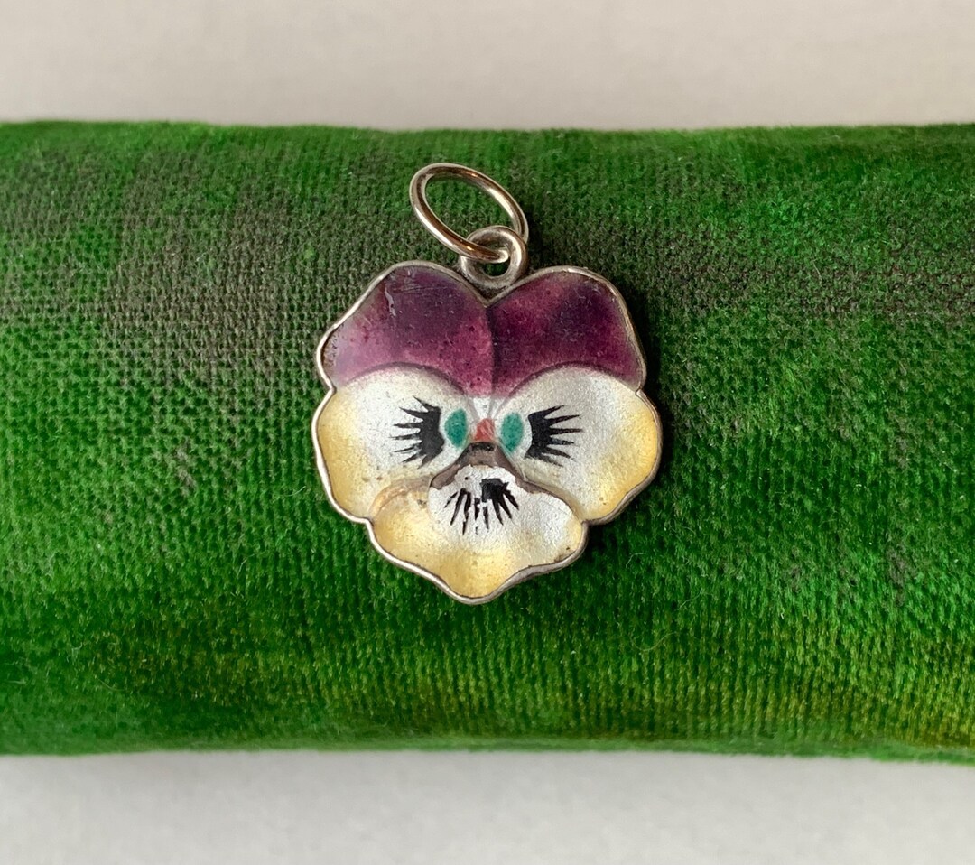 Antique 900 Silver Pansy Flower Enamel Pendant Charm - Etsy