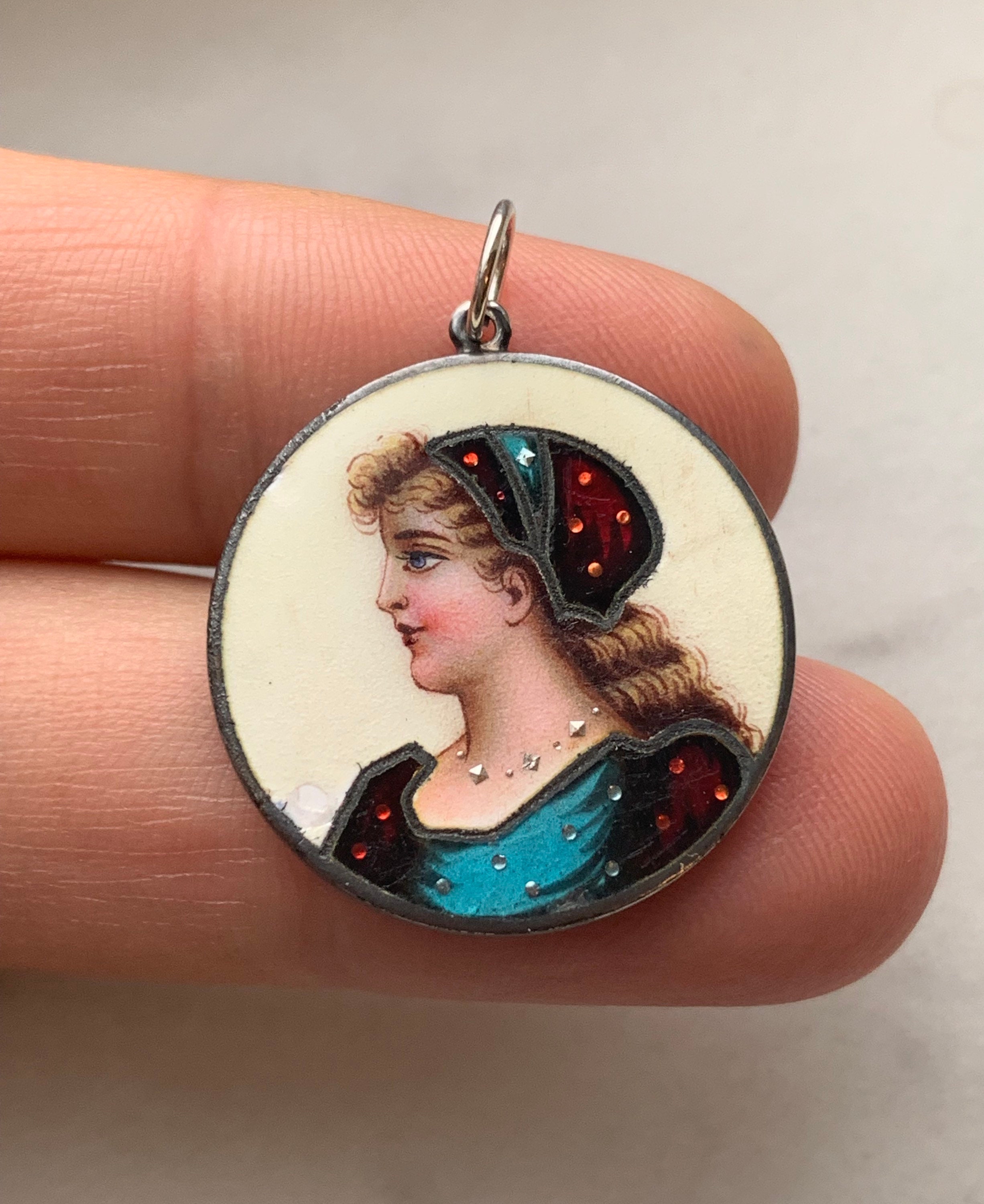 Antique Sterling Silver Enamel Portrait Woman Lady Woman - Etsy