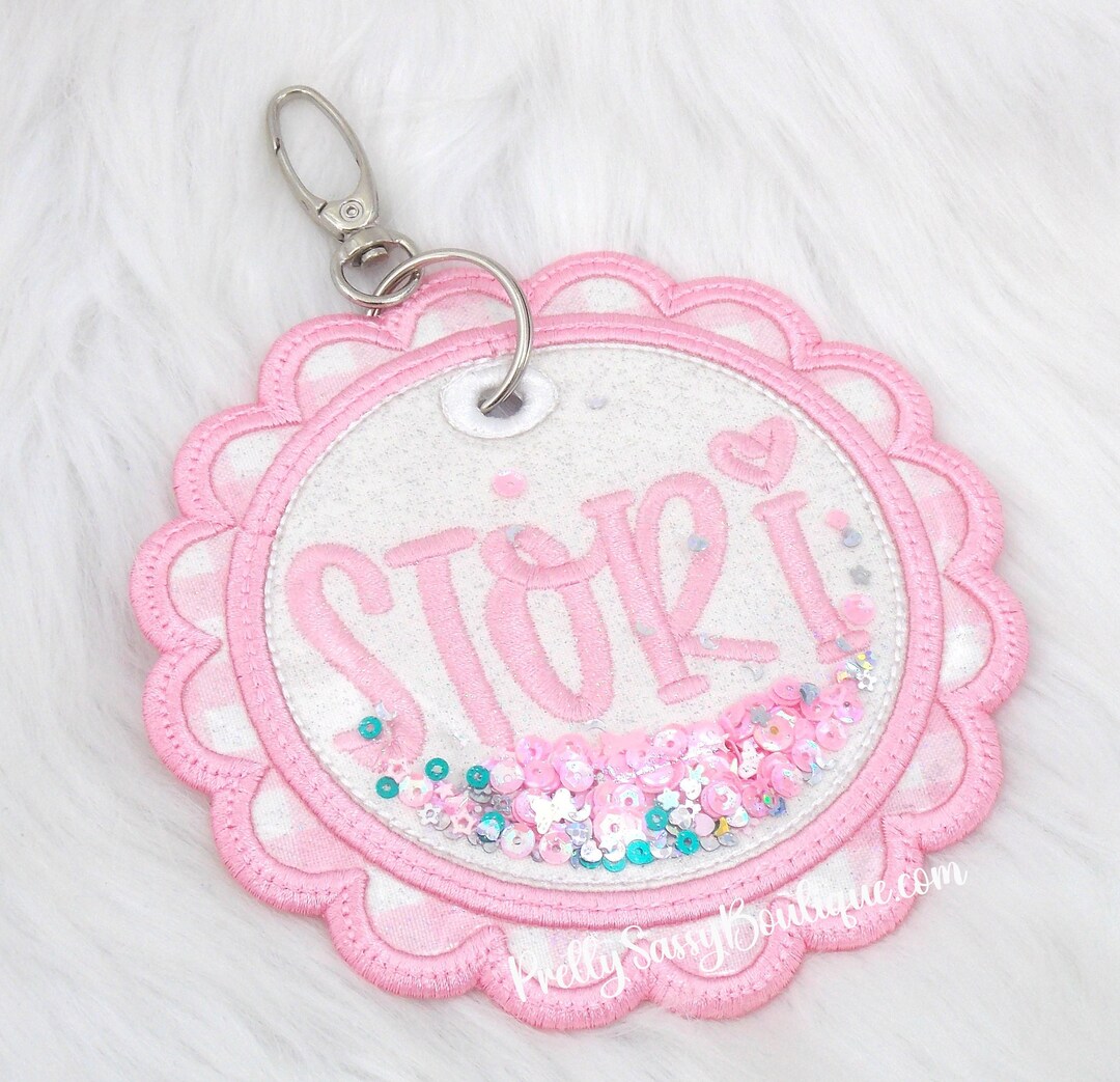 Personalized Fabric Bag Tag, Pink Name Tag, Embroidered Name Tag ...