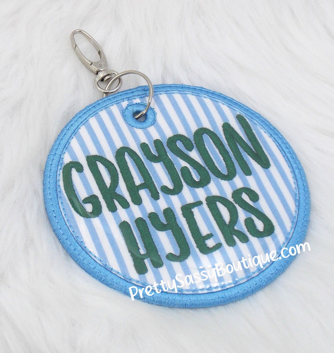 Personalized Fabric Bag Tag, Name Tag, Embroidered Boys Name Tag ...