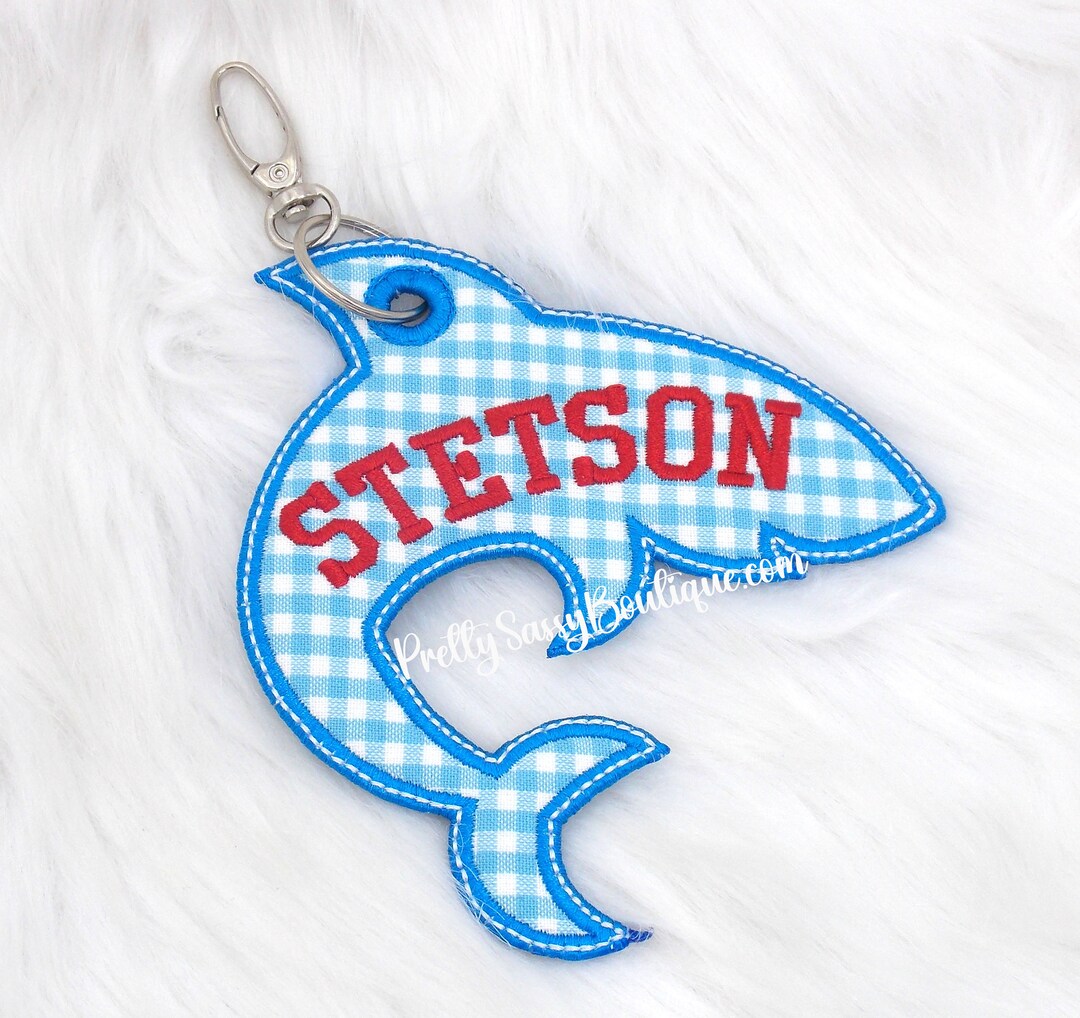 Personalized Shark Bag Tag, Blue Name Tag, Embroidered Name Tag ...
