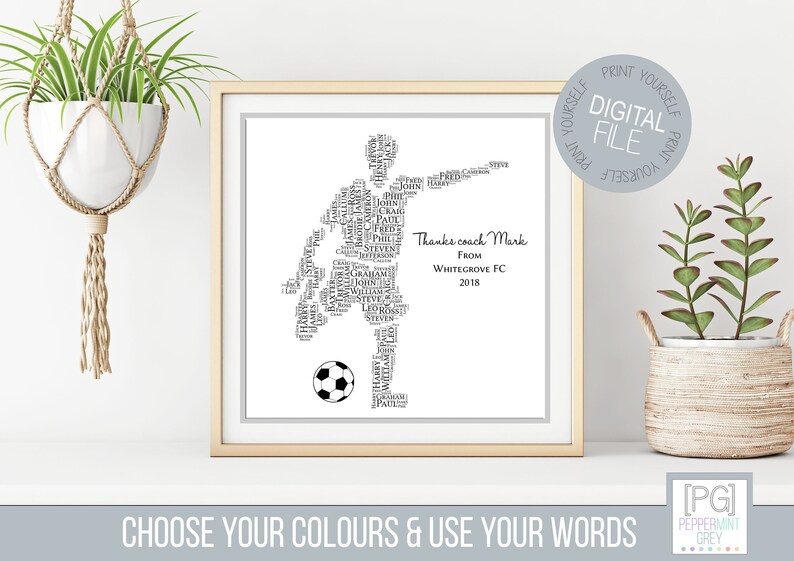 Football Coach Gift Soccer Word Art Printable Gift Personalized Gift ...