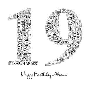 Personalised 19th Birthday Printable Word Art Image - Etsy