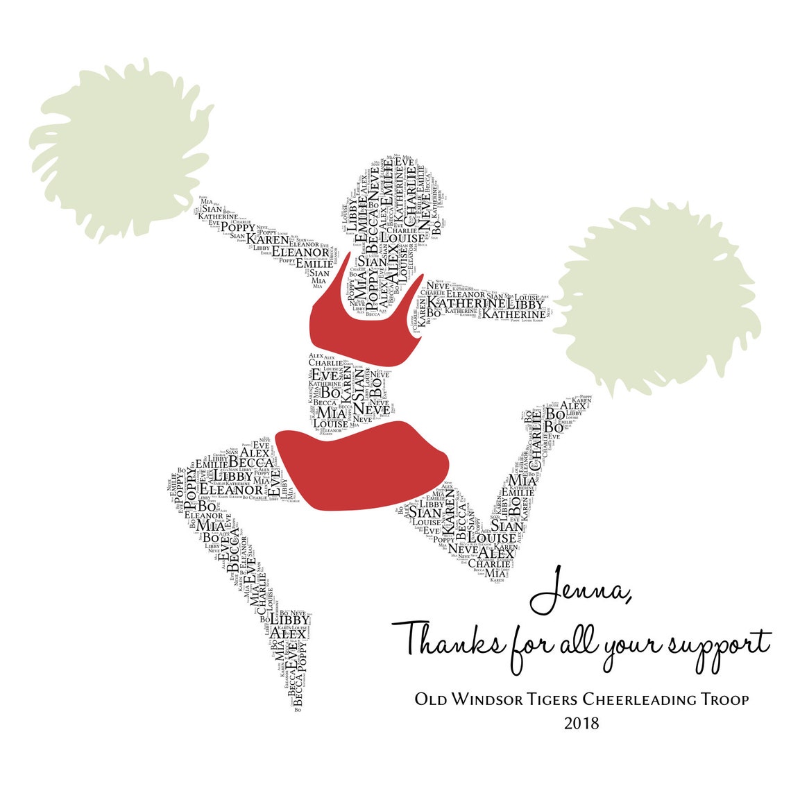 Cheerleader Gift Cheerleading Word Art Printable Gift Personalized Gift ...