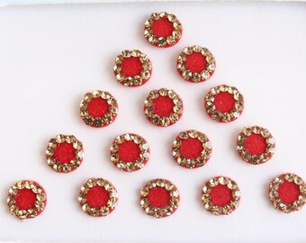 Bridal Red Round Bindis with Gold Stone Outline Round | Etsy