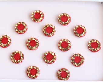Bridal Red Round Bindis with Gold Stone Outline Round | Etsy