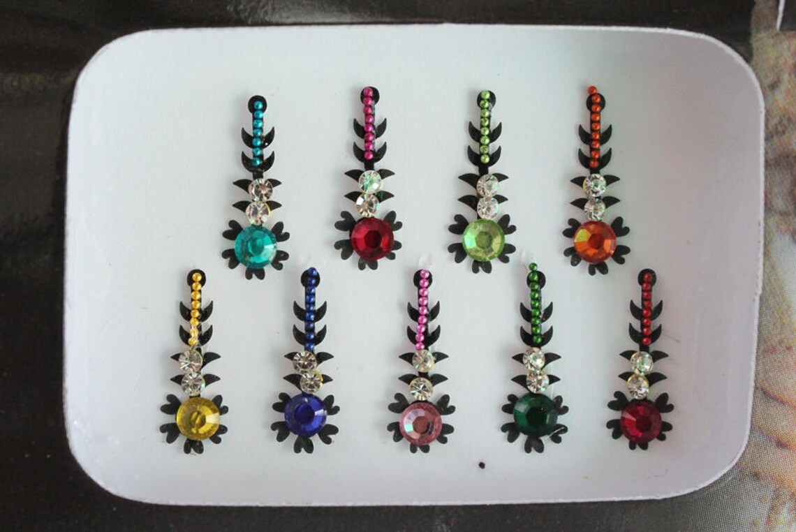 2 Packs Colored Long Face Tattos Bindi Stickersbridal Bindis - Etsy