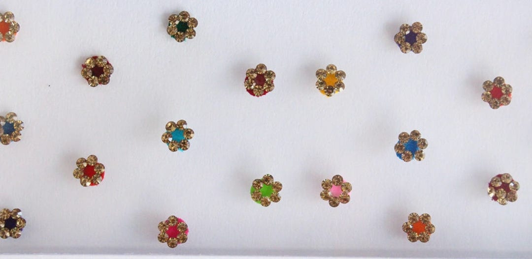 Tiny Round Bridal Colored Bindis With Gold Stone Outline,wedding Bindis ...