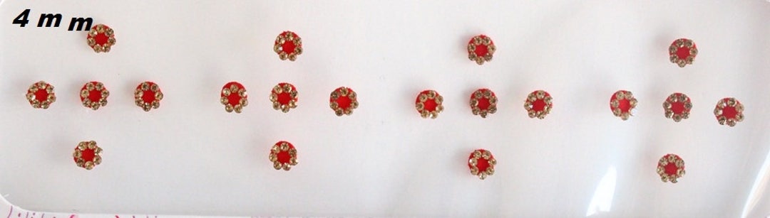 Red Round Bindis With Gold Stone Outline: Face Jewels Sticker - Etsy
