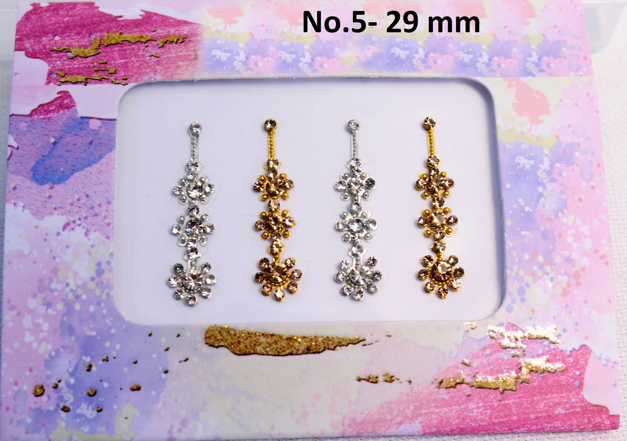 Bindi Long Gold Silver Face Bindis Jewelslong Bindis - Etsy