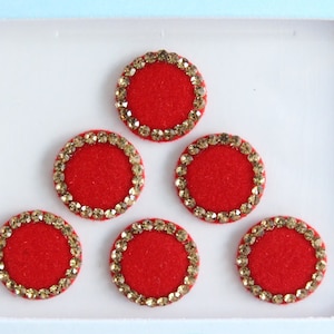 Bridal Red Round Bindis With Gold Stone Outline ,round Bindis,velvet ...