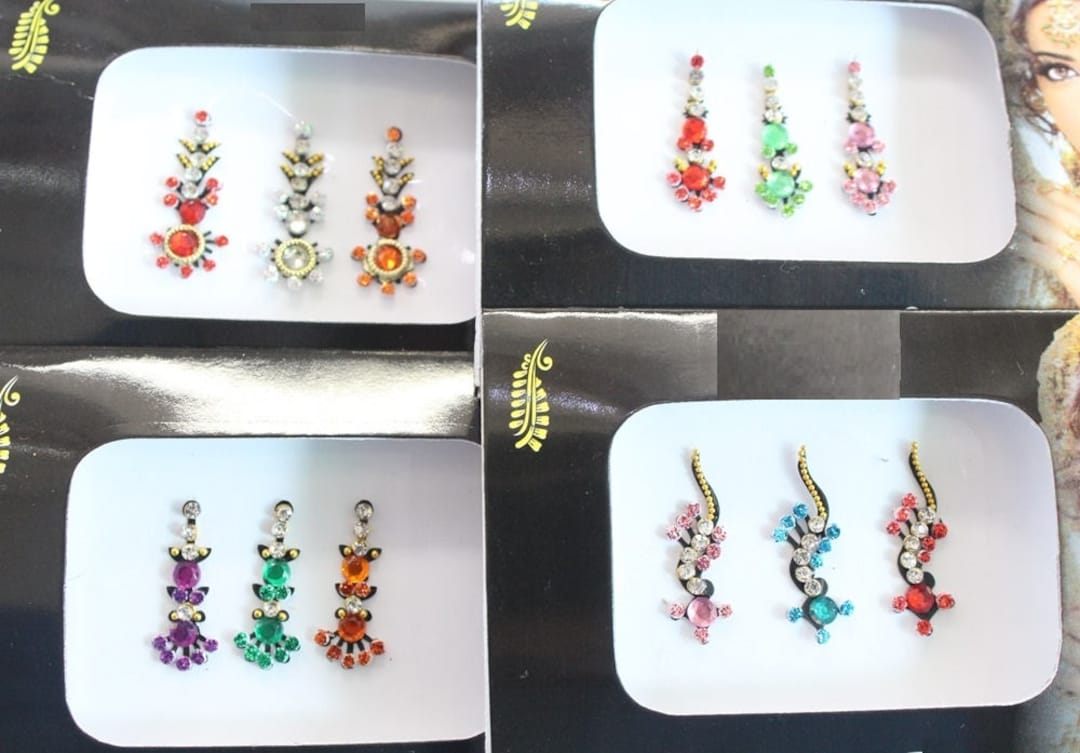 Packs of Colored Long Face Bindi Stickers,bridal Bindis Stickers,long ...