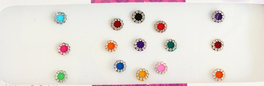 Bindis Plain Round Colored Bindis With Silver Stone Outline,wedding ...