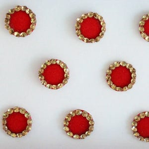Bindis Plain Red Round Bindis With Gold Stones Outline,round Bindis ...