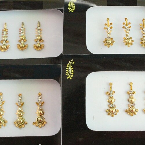 Gold/silver/black Long Face Bindi Stickersbridal Bindis - Etsy