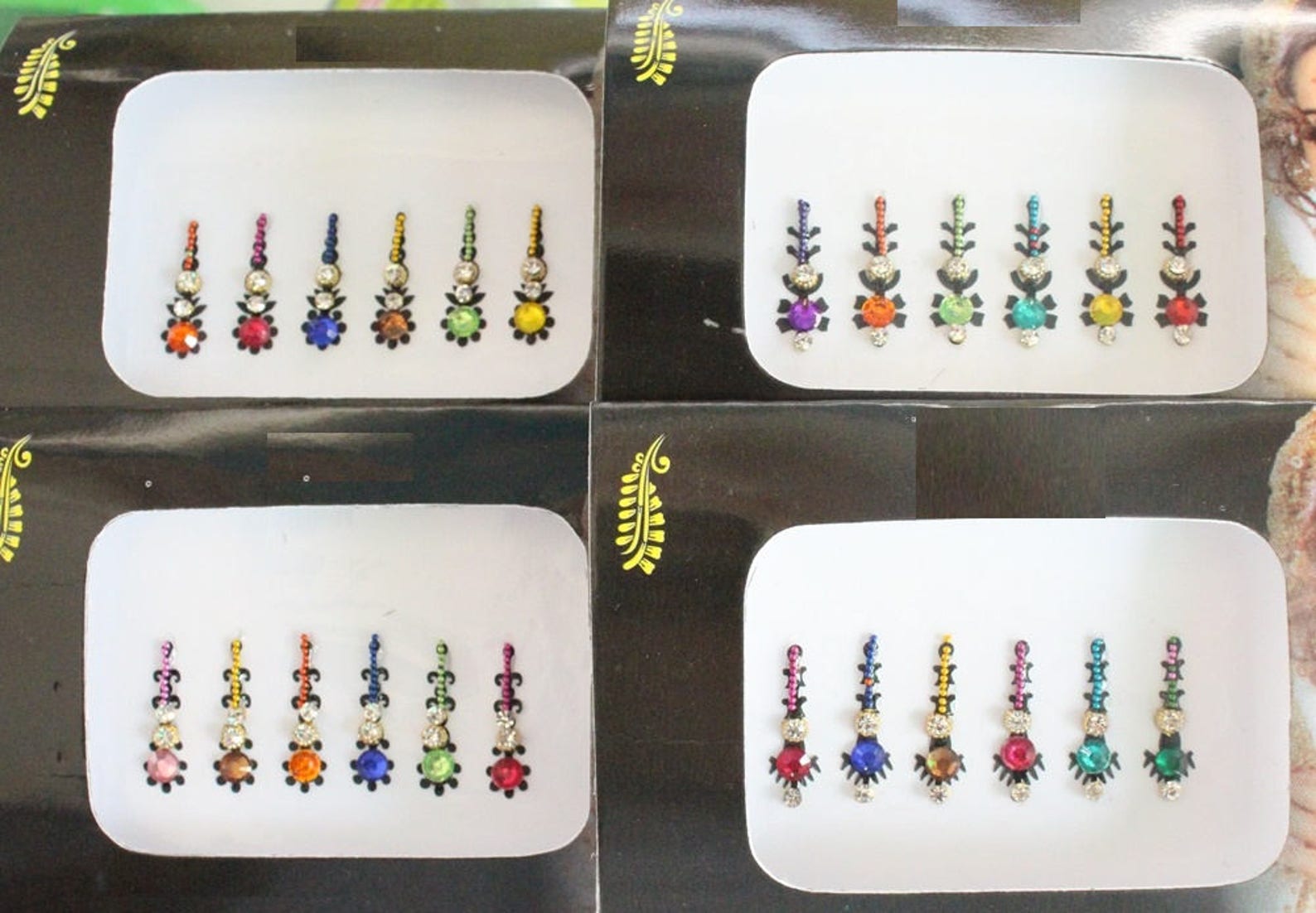 2 Packs Colored Long Face Bindi Stickersbridal Bindis - Etsy