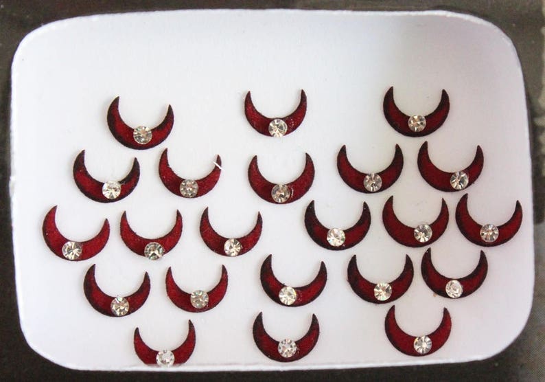 44 Moon Bindis Forehead Stickers: Dark Brown Velvet, Rhinestone Studded ...