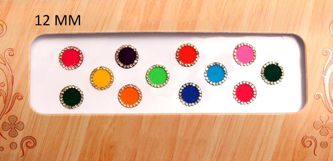 Bindis Big Round Colourful Bindis Gold Stone,round Bindis,velvet ...