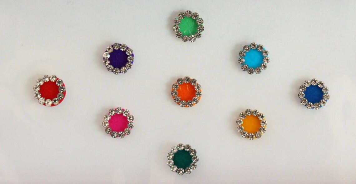 Bindis Plain Round Colored Bindis With Silver Stone - Etsy
