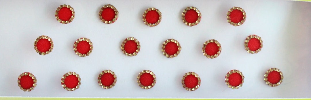 Bindis Red Plain Round Bindis With Gold Stone Outline,round Bindis ...