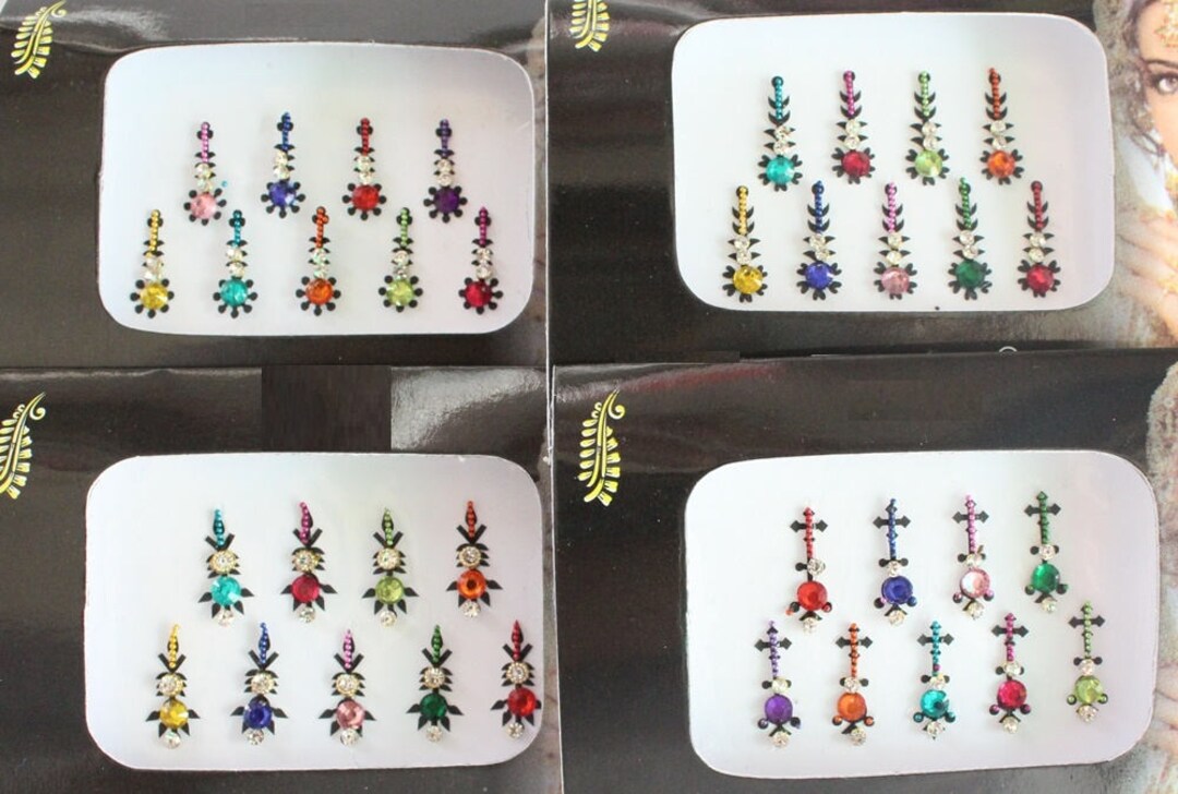 2 Packs Colored Long Face Tattos Bindi Stickers,bridal Bindis Stickers ...