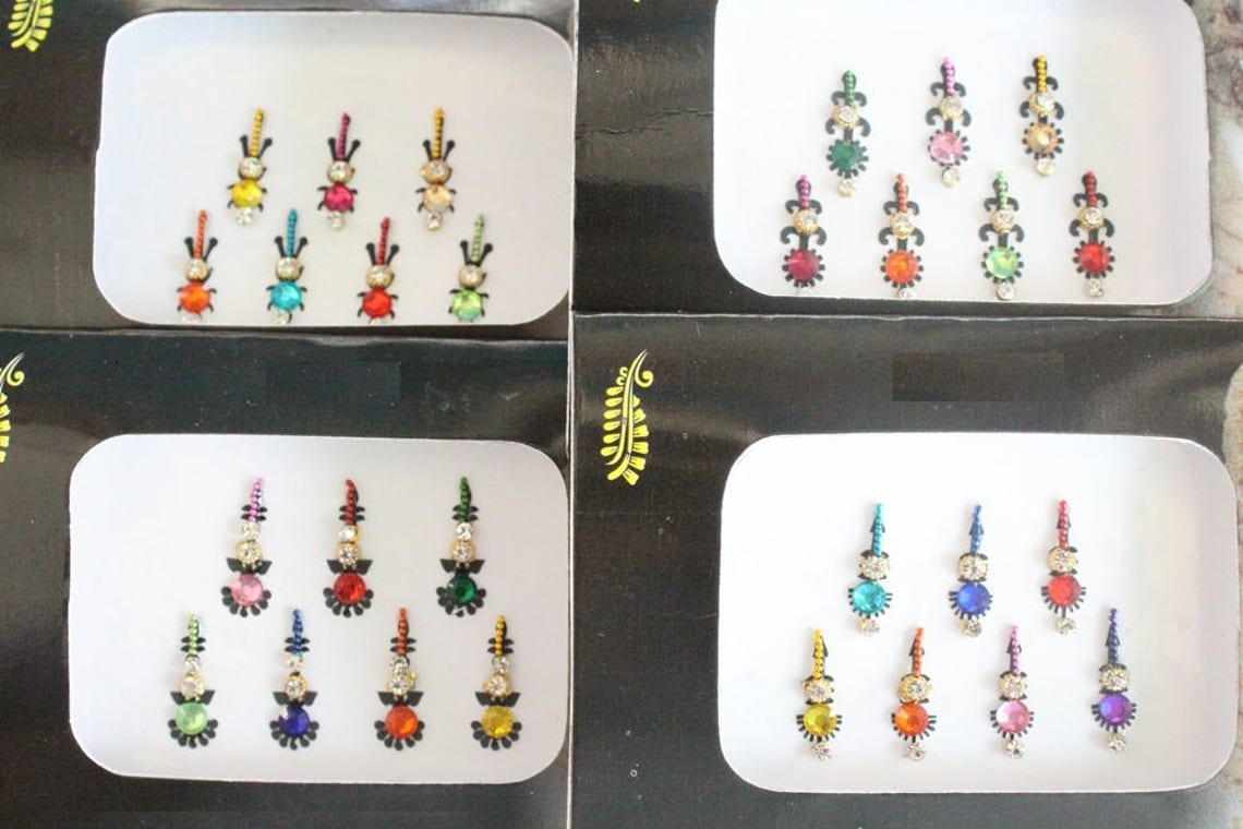 2 Packs Colored Long Face Bindi Stickersbridal Bindis - Etsy