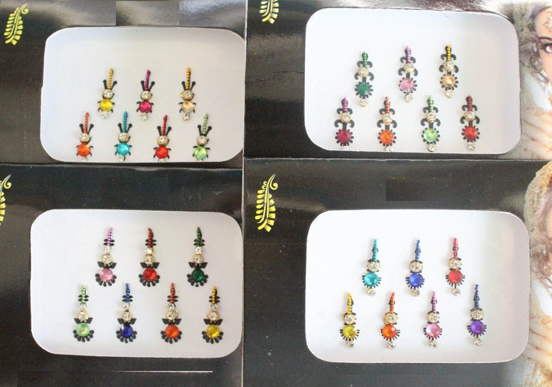 2 Packs Colored Long Face Bindi Stickers,bridal Bindis Stickers,long ...