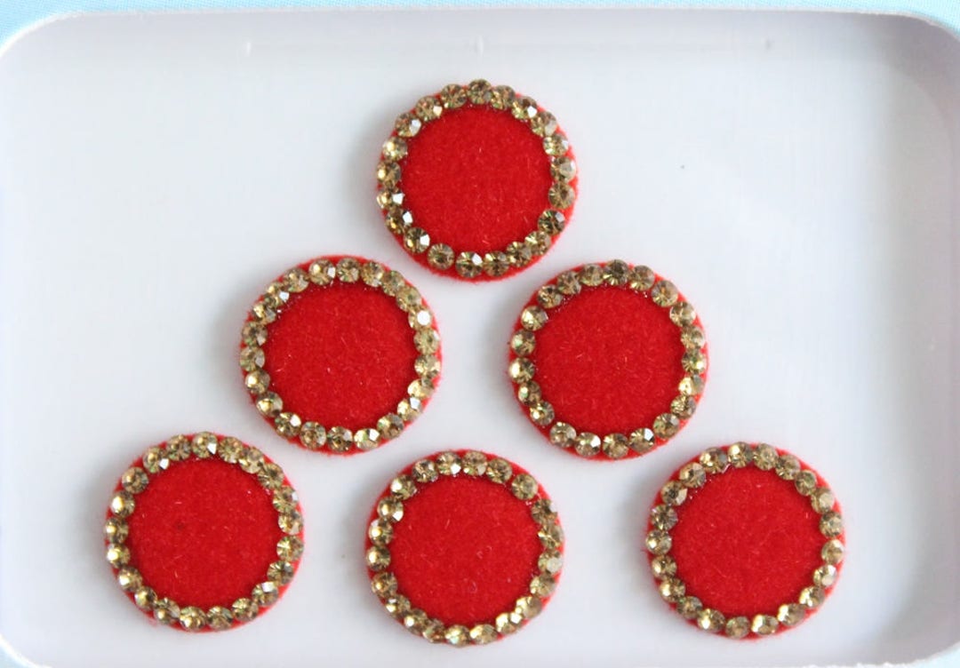 Bridal Red Round Bindis With Gold Stone Outline ,round Bindis,velvet ...
