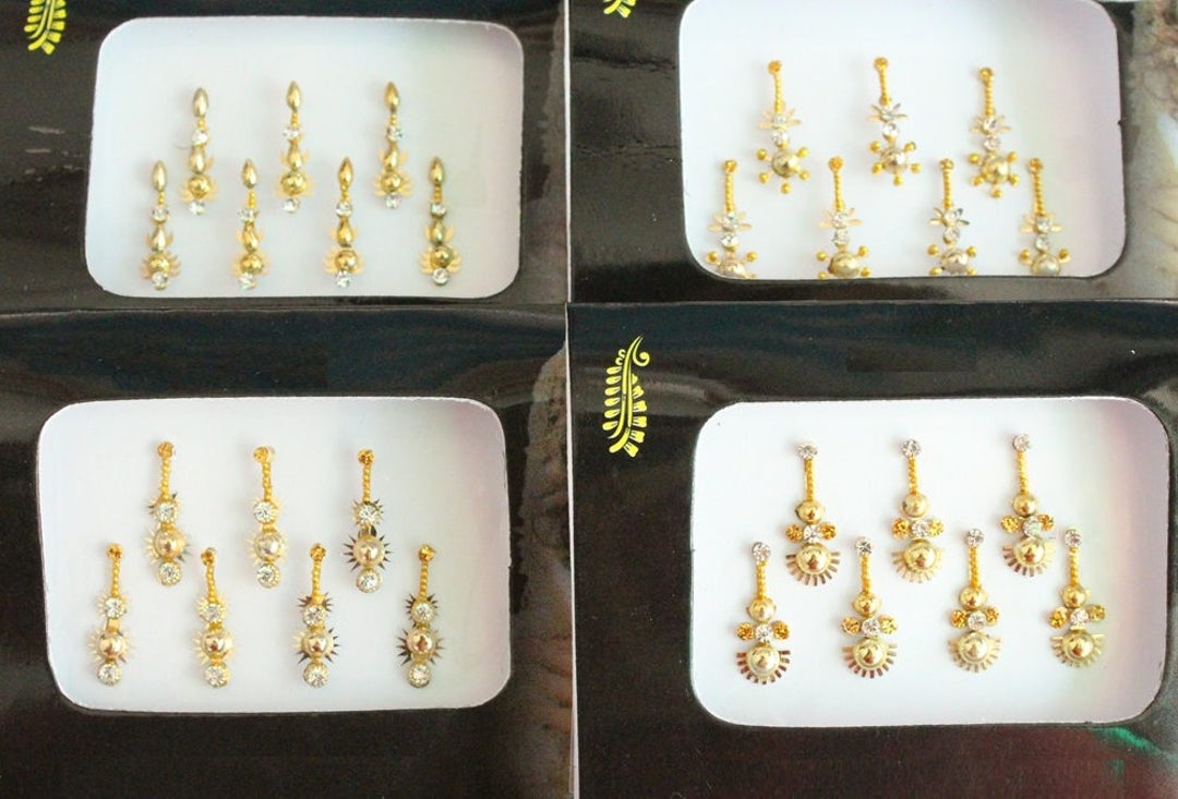 Gold/silver/black Long Face Bindi Stickers,bridal Bindis Stickers,long ...