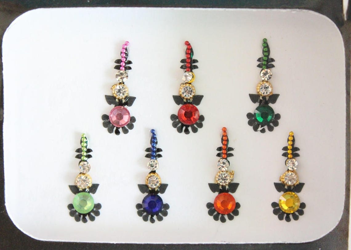 2 Packs Colored Long Face Bindi Stickersbridal Bindis - Etsy