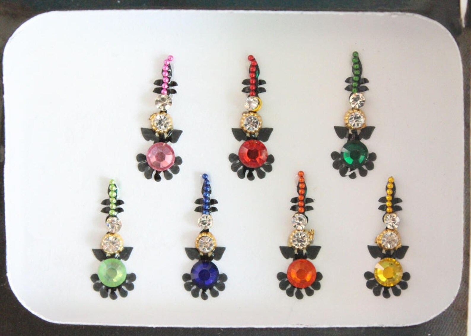 2 Packs Colored Long Face Bindi Stickersbridal Bindis - Etsy