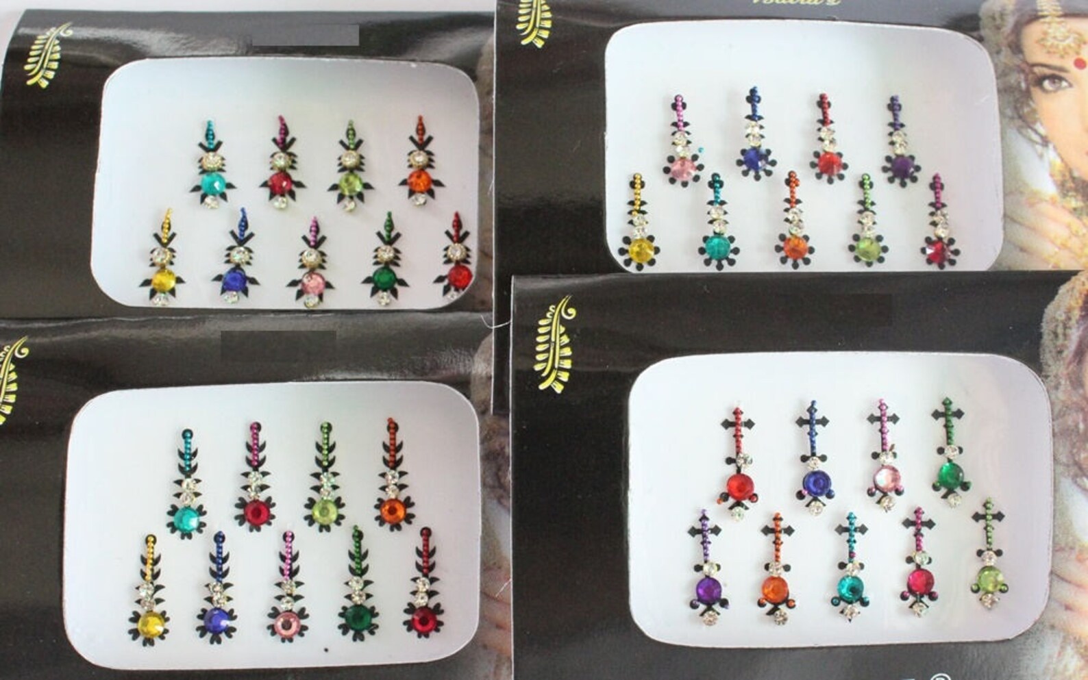 2 Packs Colored Long Face Tattos Bindi Stickersbridal Bindis - Etsy
