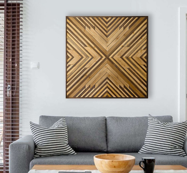 Farmhouse Wood Wall Panel Minimalist Geometric Wood Wall Art Reclaimed ...