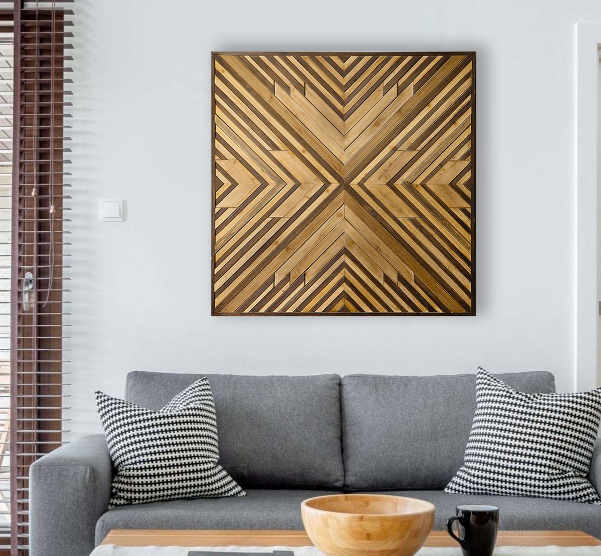 Farmhouse Wood Wall Panel Minimalist Geometric Wood Wall Art Reclaimed ...