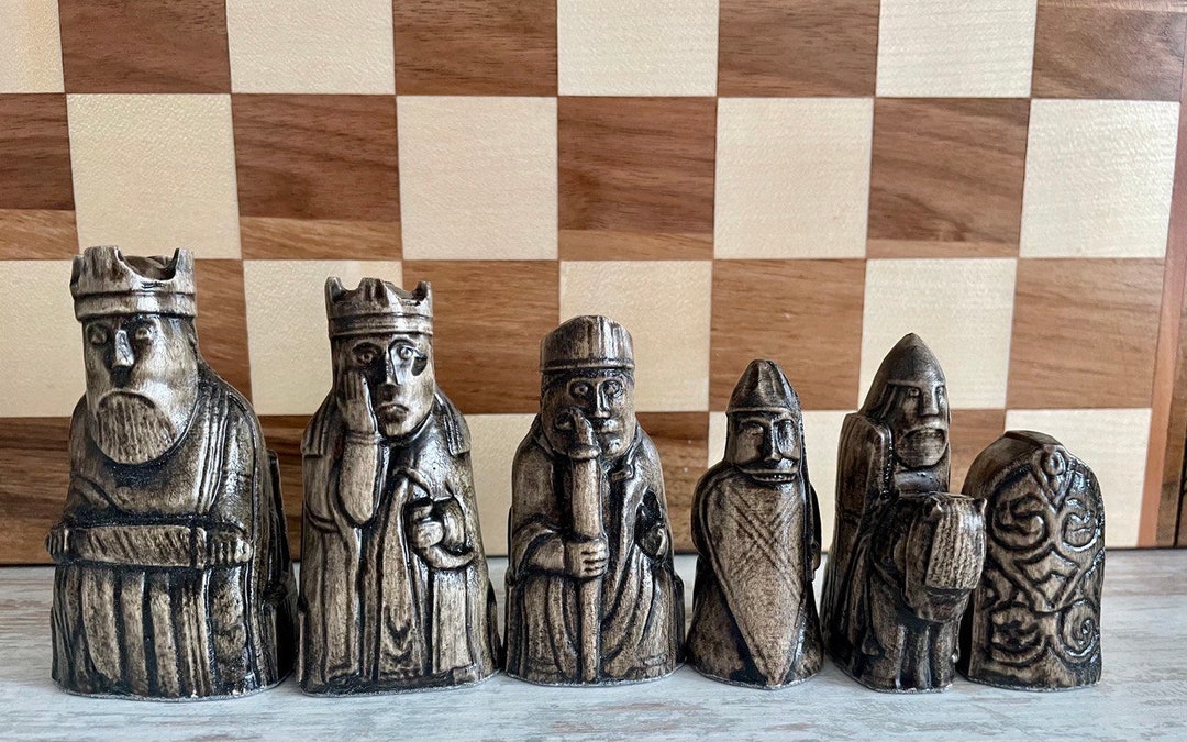 Isle of Lewis Chessmen Pieces, Weighted Chess Set, Handmade Wooden ...