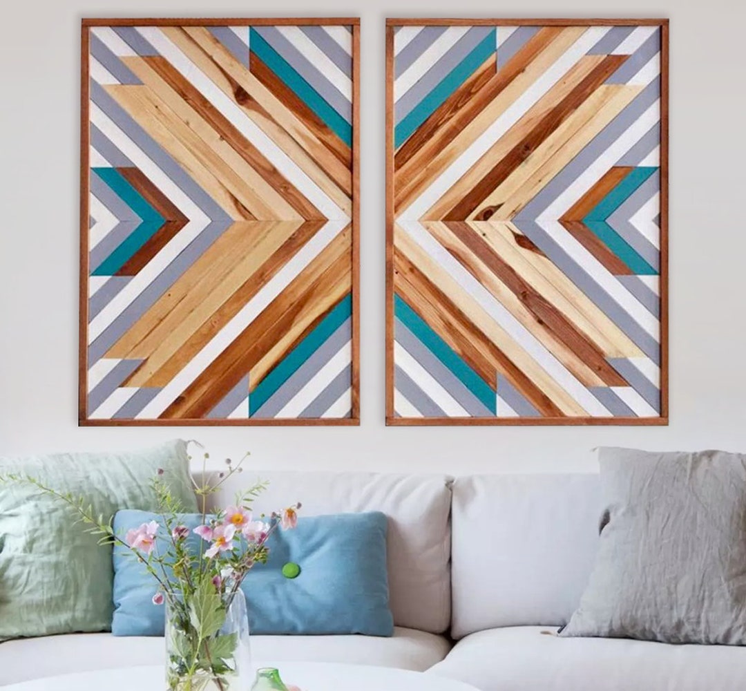 Rainbow Reclaimed Wood Wall Art, Minimalist Geometric Wood Wall Art ...