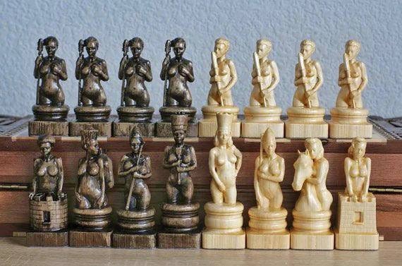 Erotic Chess Set Handmade Chess Pieces With Box Wood Carving Chess