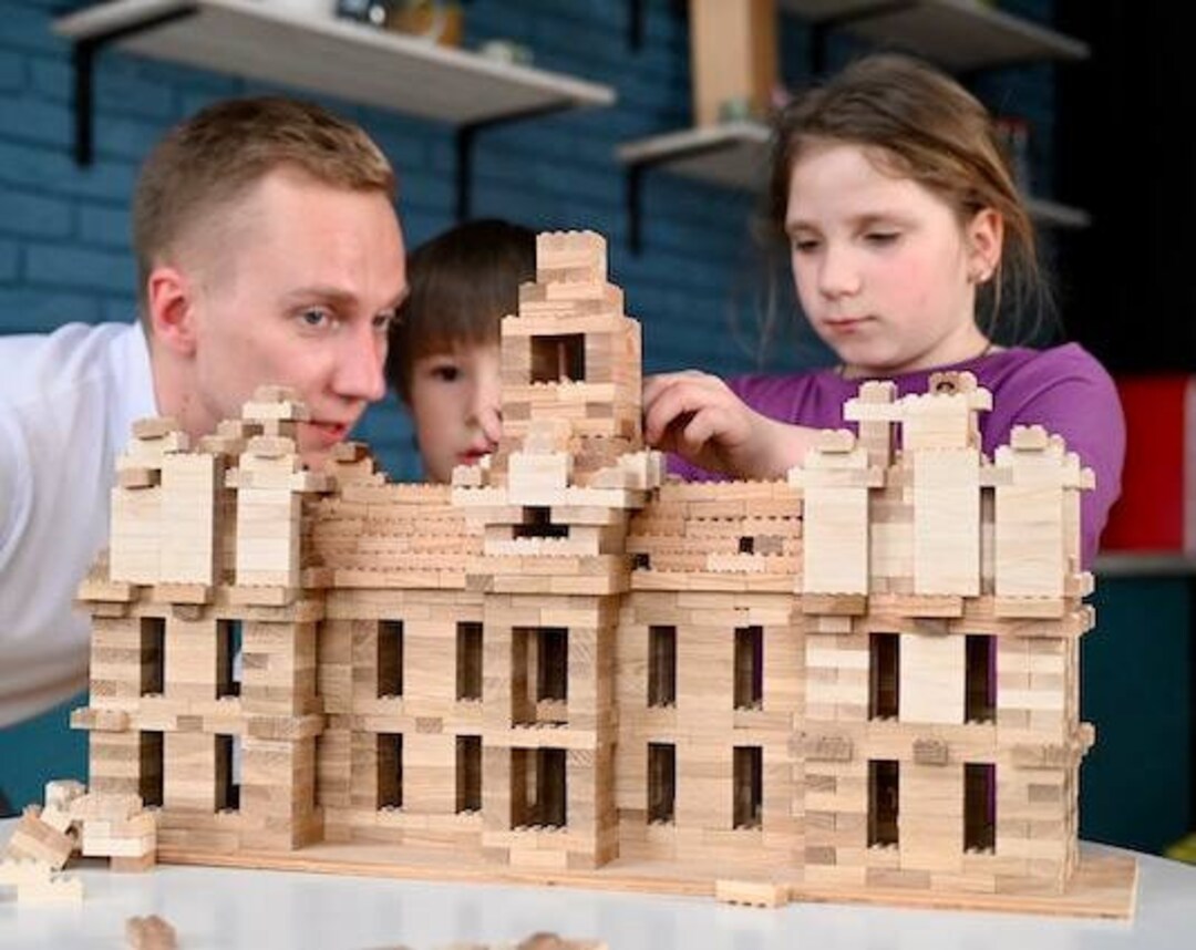 Wooden Building Blocks Made of 5 Types of Natural Wood Constructor for ...