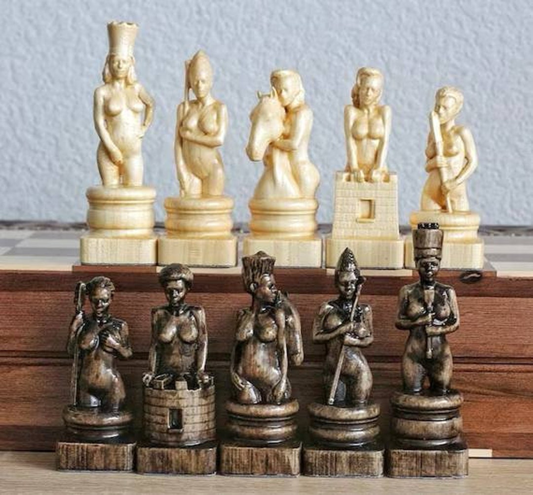 Erotic Chess Set Handmade Chess Pieces With Box Wood Carving Chess 3012