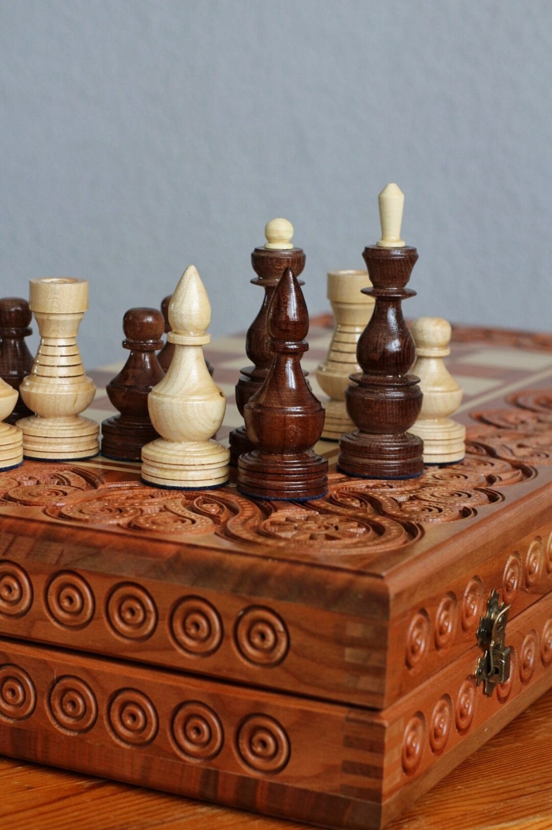 Modern Chess Table Board With Storage, Large Wood Chess Set 3 in 1 ...