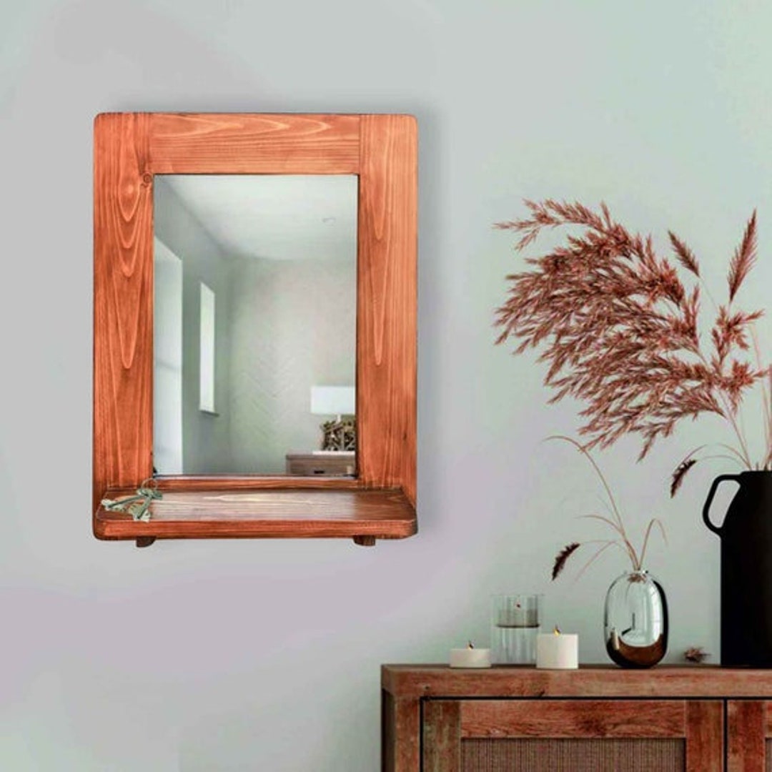 Solid Wood Entryway Mirror With Shelf, Cottage Style Mirrors, Wooden ...