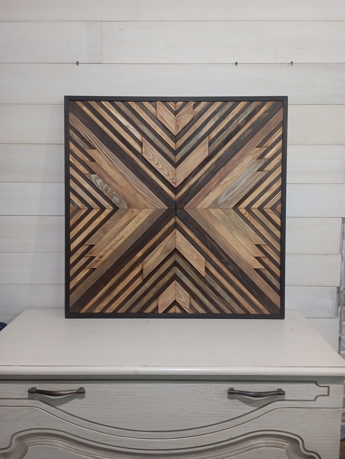 Farmhouse Wood Wall Panel Minimalist Geometric Wood Wall Art Reclaimed ...